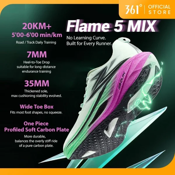 361 Degrees Flame 5 Mix Men Women Marathon Carbon Plate Professional ...